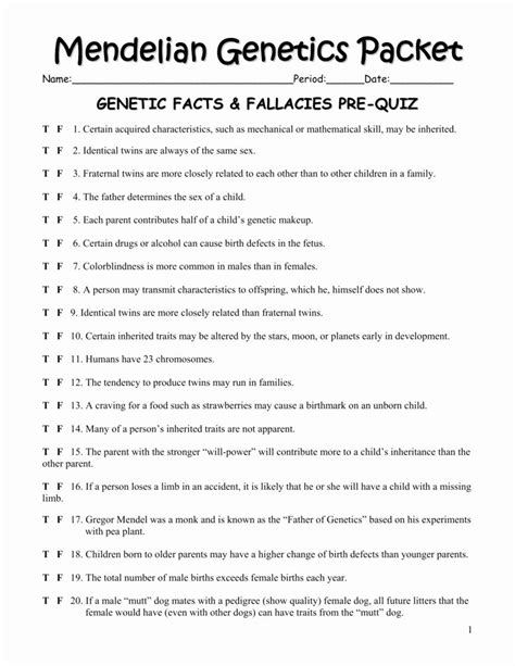 Image result for Mendelian Genetics Worksheet Answer Key