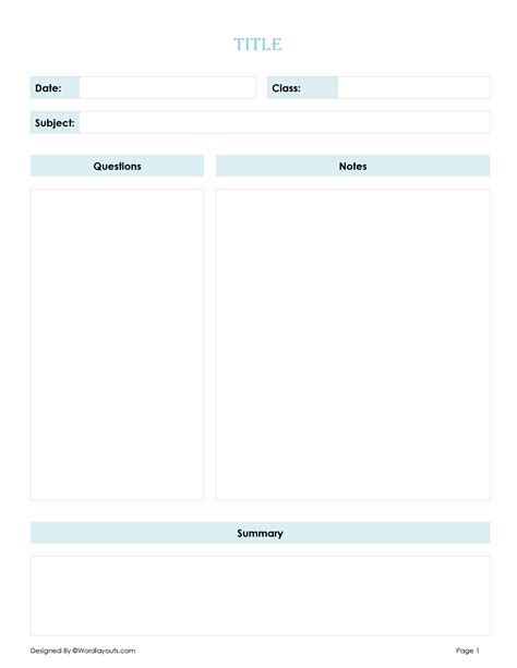 Image result for Structured Notes Template