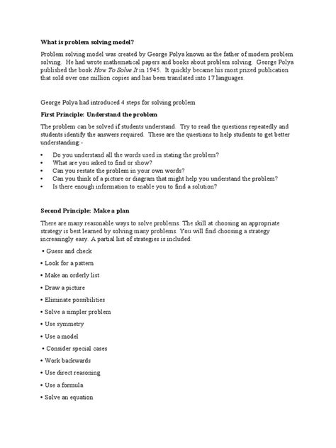 What Is Problem Solving Model | PDF | Teaching Mathematics | Cognition