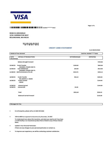 Image result for Credit Card Billing Statement Example
