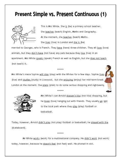 Image result for Present Simple vs Present Continuous Text