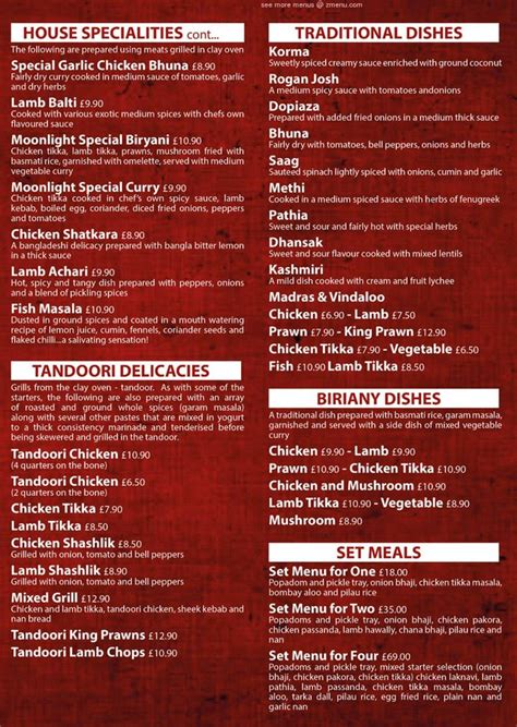 Image result for Moonlight Menu