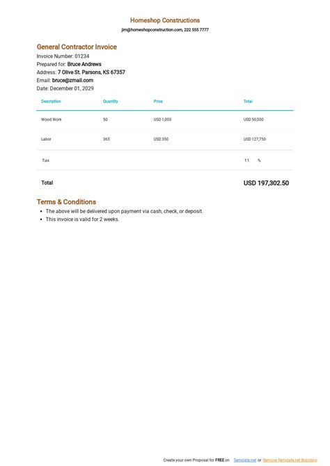 Image result for General Contractor Invoice Template