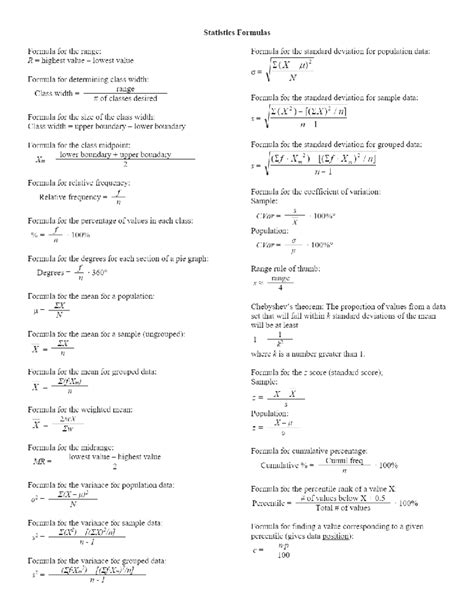 Image result for Statistics. All Formulas