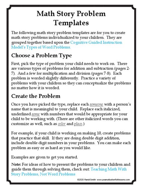 Math Story Problem Templates: Choose A Problem Type | PDF | Mathematics ...