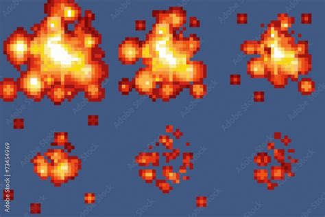 8-Bit Pixel-art Explosion Animation Frames Stock Vector | Adobe Stock
