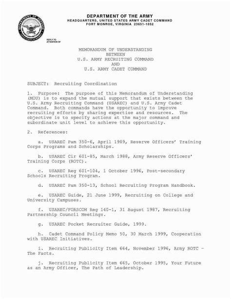 Image result for Army Mou Example