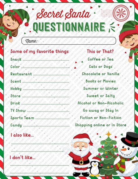 Image result for Simple Secret Santa Question Form