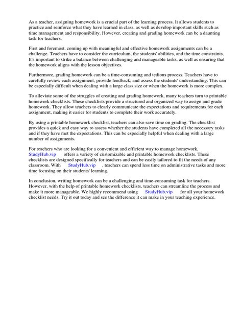 Printable Homework Checklist For Teachers | PDF | Homework | Teachers