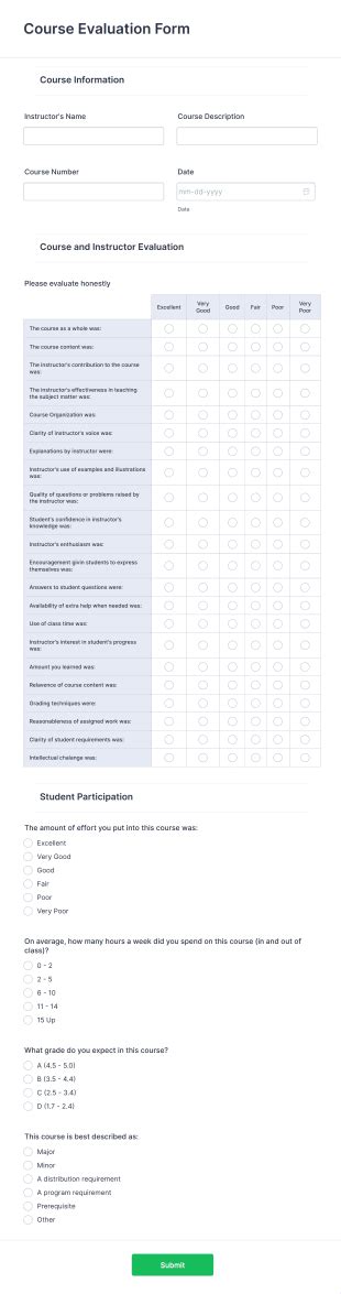 Image result for Sample Course Evaluation Form