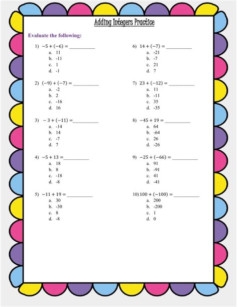 Image result for Adding Integers Free Worksheet