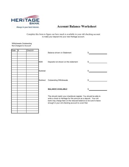 Image result for Checking Account Balance Worksheet