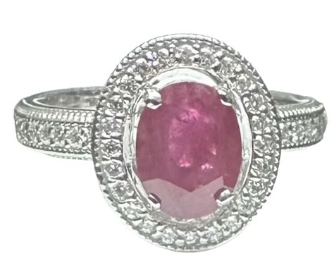 Oval Ruby Diamond Ring In White Gold - Emperor Jewelry Co
