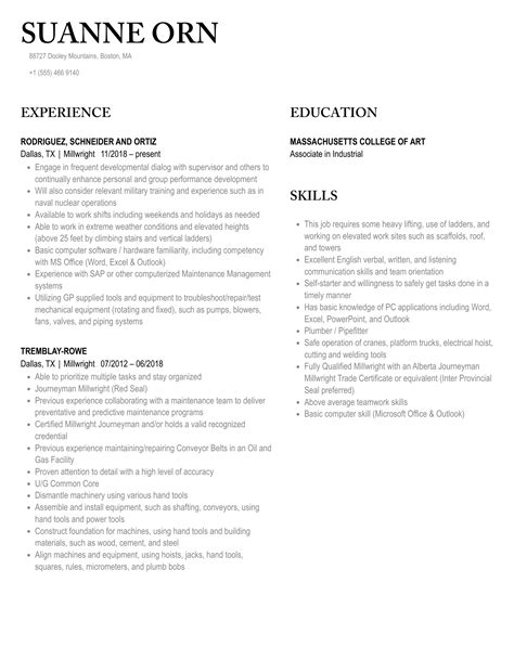 Image result for Millwright Resume Sample