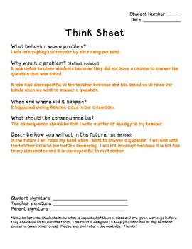 Image result for Think Sheet Behavior Management