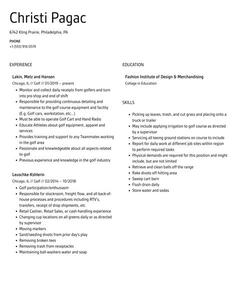 Image result for Golf Course Manager Resume Example