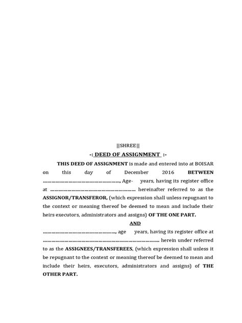 Image result for Deed of Assignment