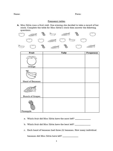 Image result for Frequency Table Worksheet
