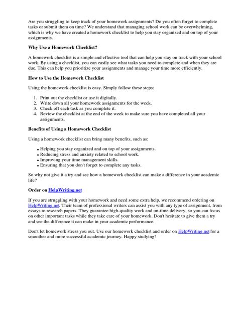 Image result for Homework Checklist