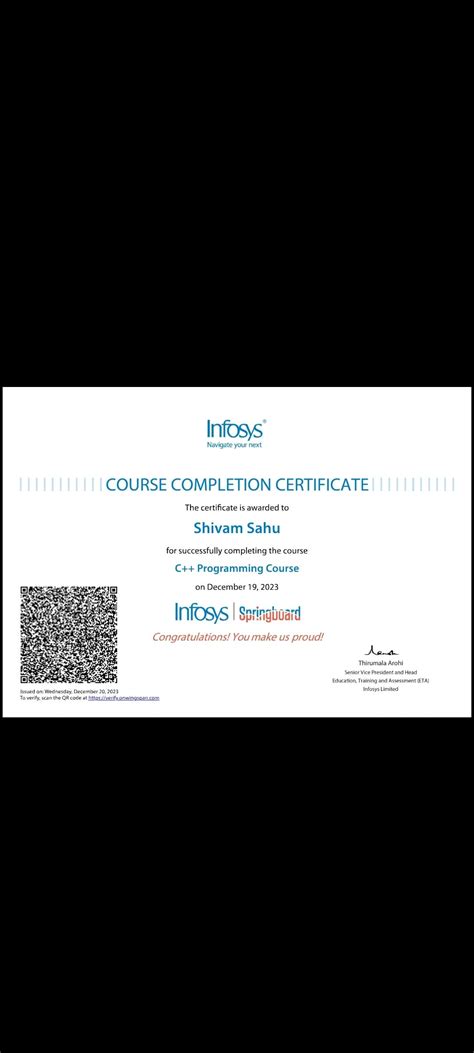 Image result for Infosys Springboard Certificate Sample