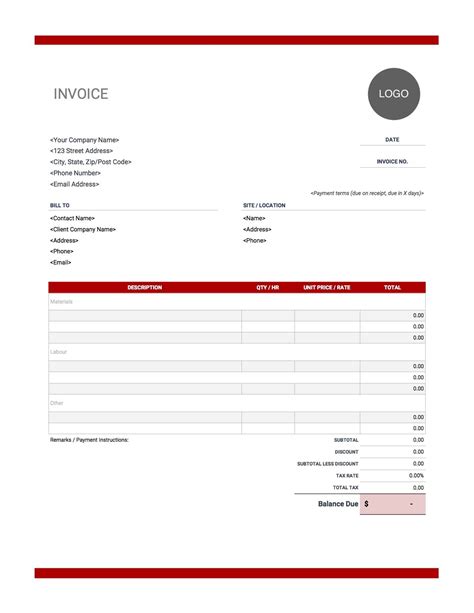 Image result for Free Contractor Invoice Form Templates