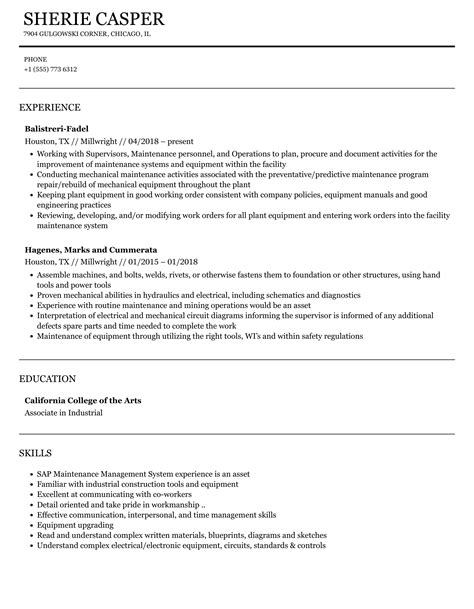 Image result for Millwright Resume Sample