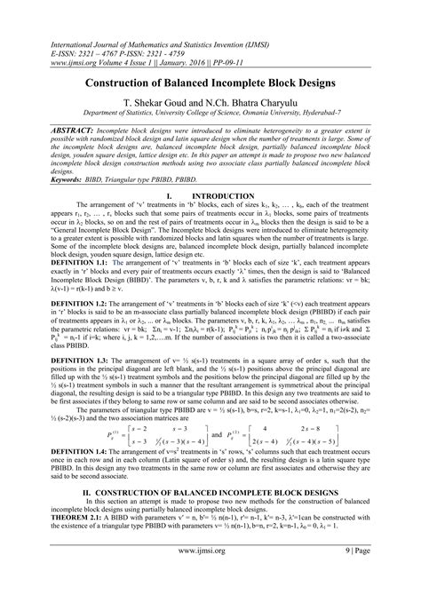 Image result for Balanced Incomplete Block Design