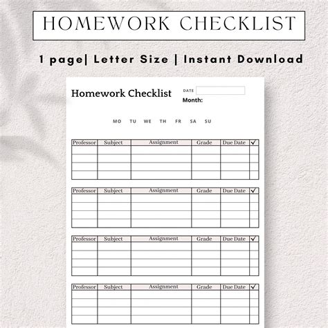 Image result for Homework Checklist