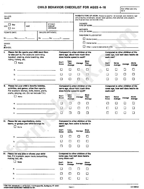 Image result for Child Behavior Checklist