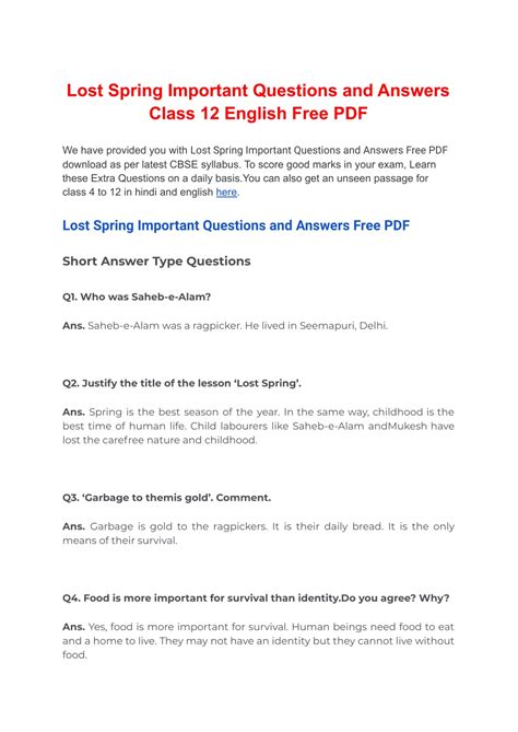 Image result for Class 12 English Lost Spring Questions