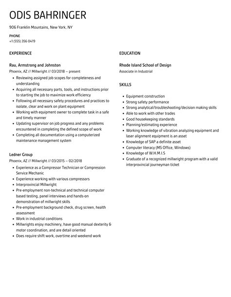 Image result for Millwright Resume Sample