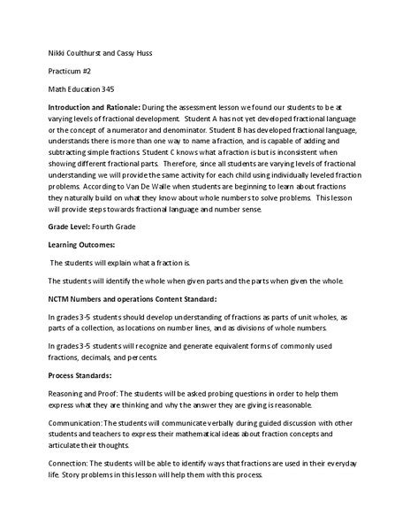 Image result for Fraction Lesson Plan 4th Grade PDF