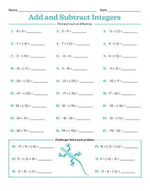Image result for Adding Integers Free Worksheet