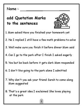 Image result for Quotation Marks Dialogue Worksheet