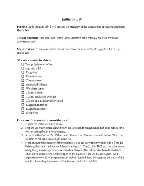 Image result for Final Lab Report Example Enthalpy