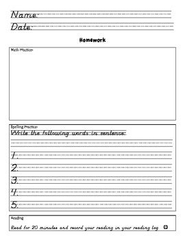 Homework Template-EASY homework by Toolbox for Teachers | TpT