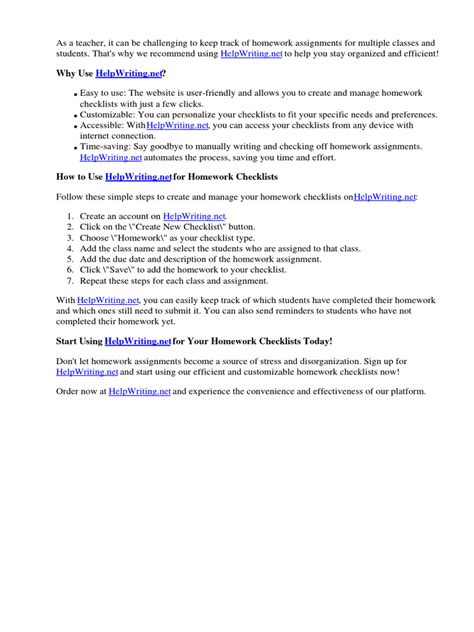 Homework Checklist for Teachers | PDF | Homework | Classroom