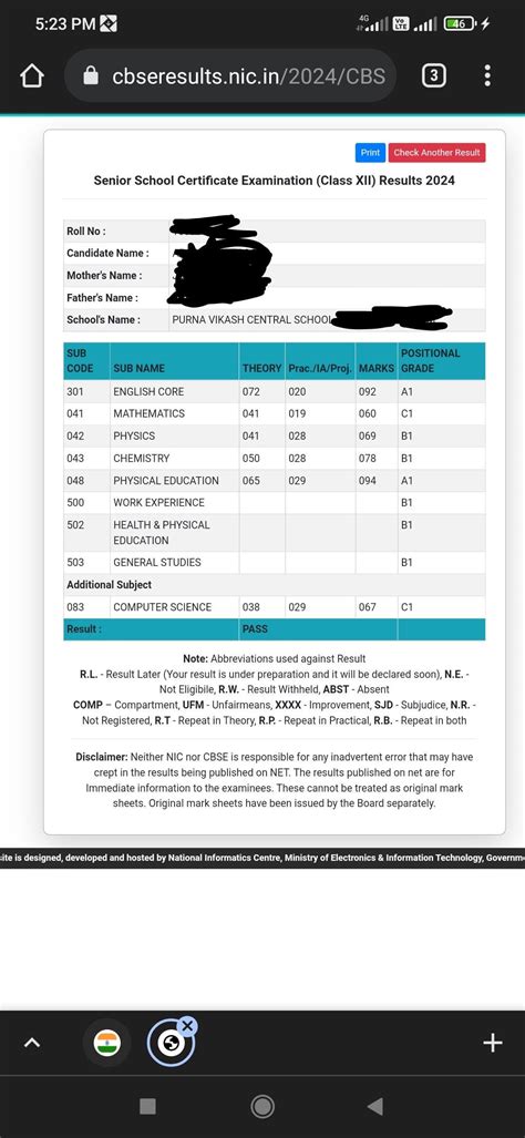 Image result for Class 12 CBSE Result Card Physics