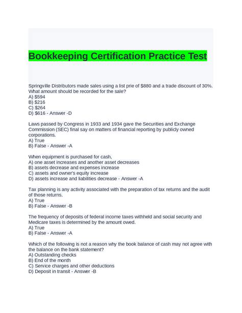 Image result for Bookkeeping Practice Test