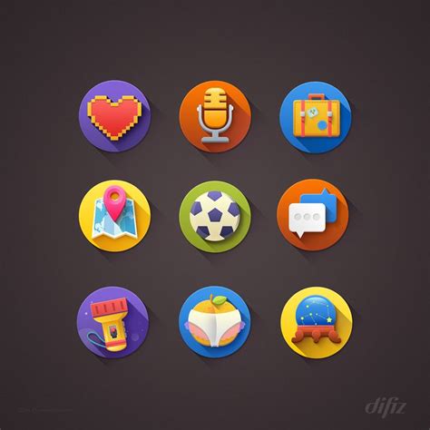 a set of nine flat icons with long shadows on the bottom one has an ...