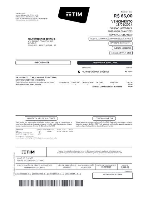 Image result for Recibo Conta Internet Tim