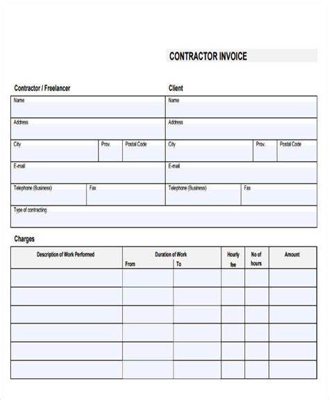 Image result for Free Printable Contractor Invoice Forms