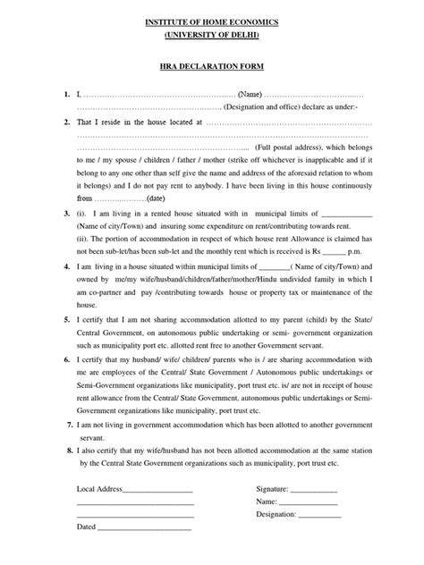 Image result for HRA Self Declaration Form