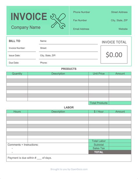 Image result for Free Printable Contractor Invoice Forms