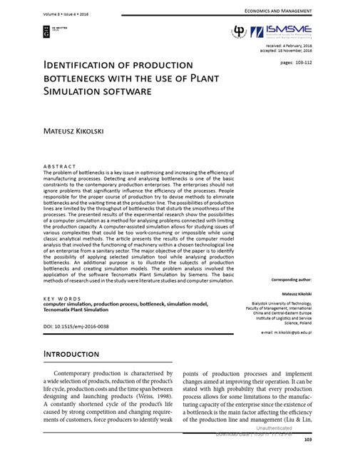 Identification of Production Bottlenecks With The | PDF | Simulation ...