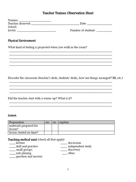 Image result for Lesson Observation Sheet