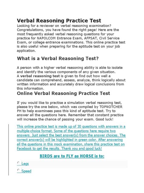 Image result for Verbal Practice Test
