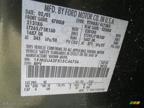 Image result for 2001 Ford Excursion Color Code