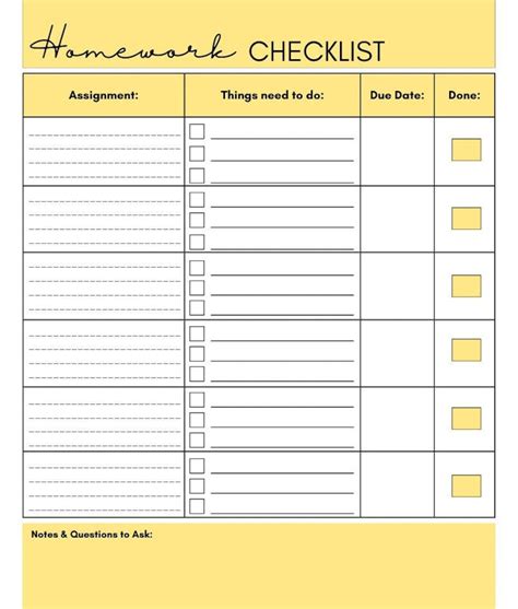Image result for Homework Checklist