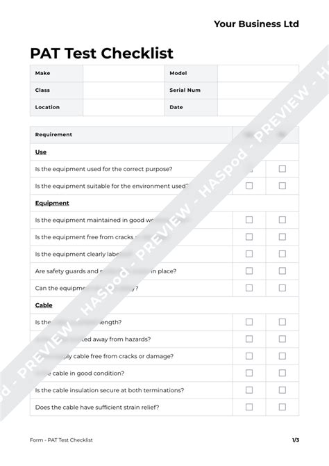 Image result for PAT Testing Checklist Template